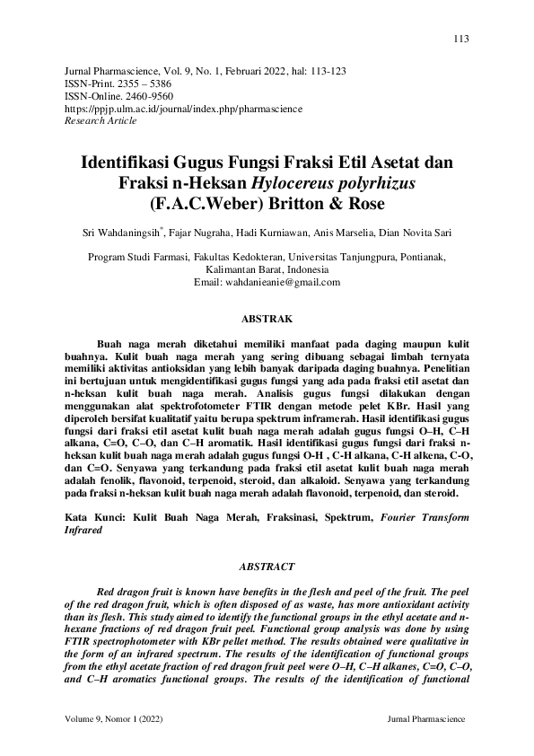 (PDF) Identifikasi Gugus Fungsi Fraksi Etil Asetat dan Fraksi n-Heksan ...