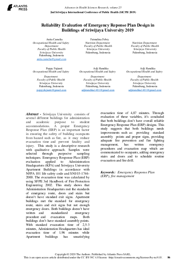 (PDF) Reliability Evaluation of Emergency Reponse Plan Design in ...