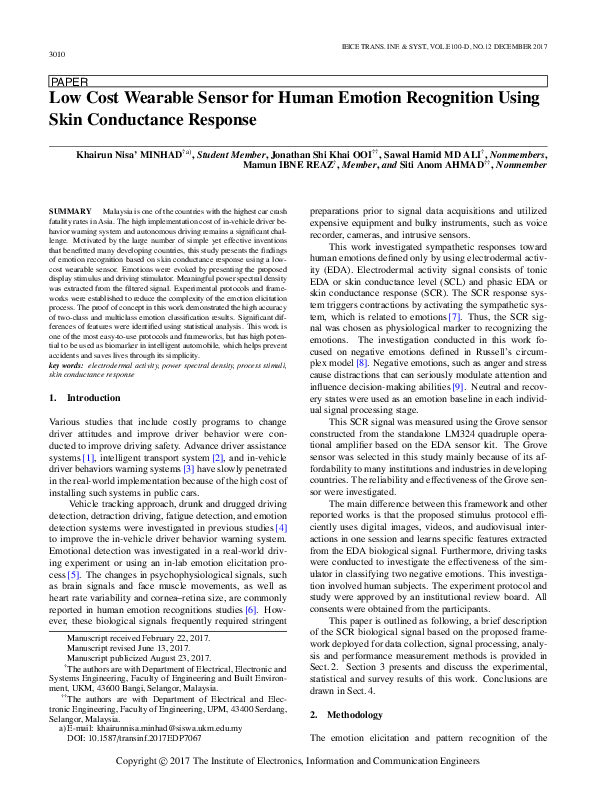(PDF) Low Cost Wearable Sensor for Human Emotion Recognition Using Skin ...