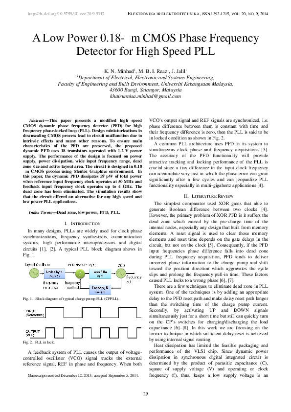 (PDF) A Low Power 0.18-μm CMOS Phase Frequency Detector for High Speed PLL