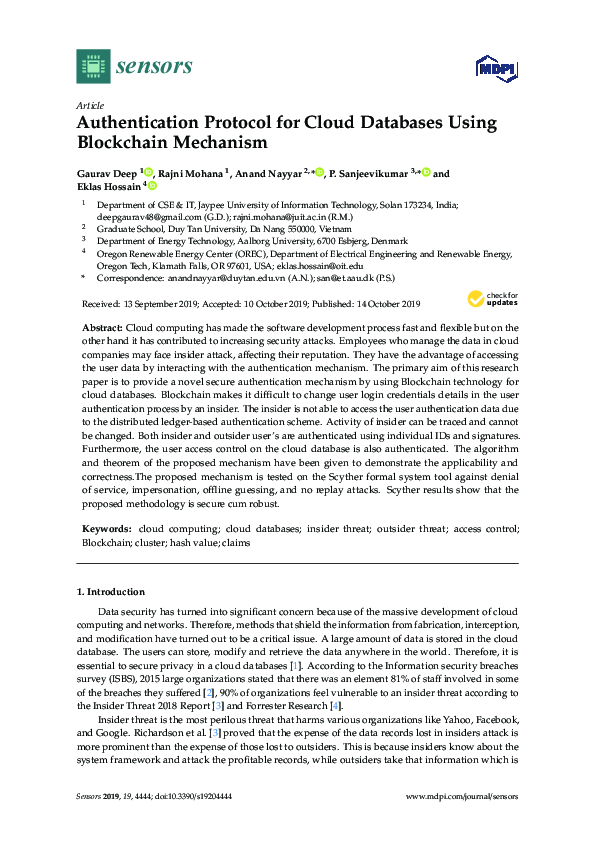 (PDF) Authentication Protocol for Cloud Databases Using Blockchain Mechanism