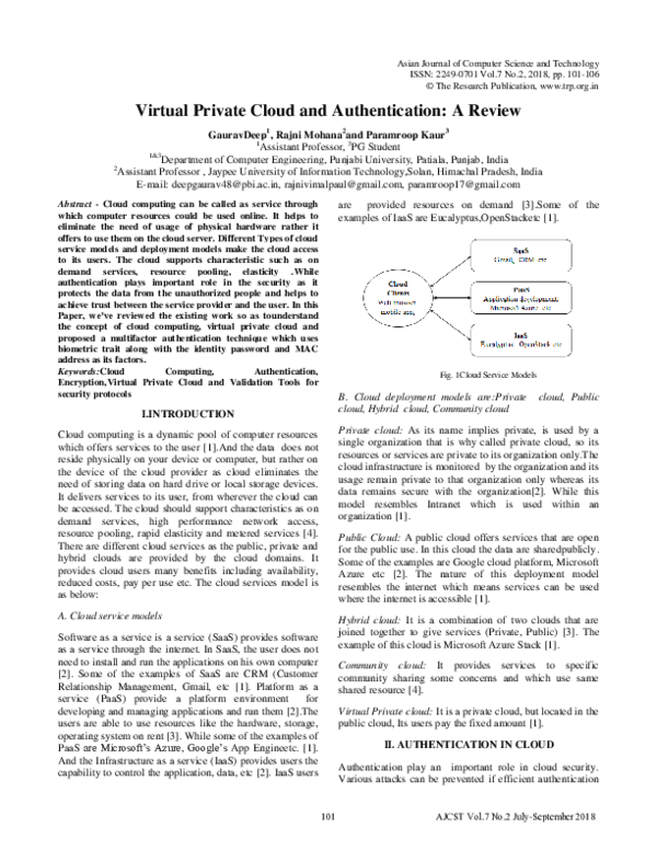 (PDF) Virtual Private Cloud and Authentication: A Review