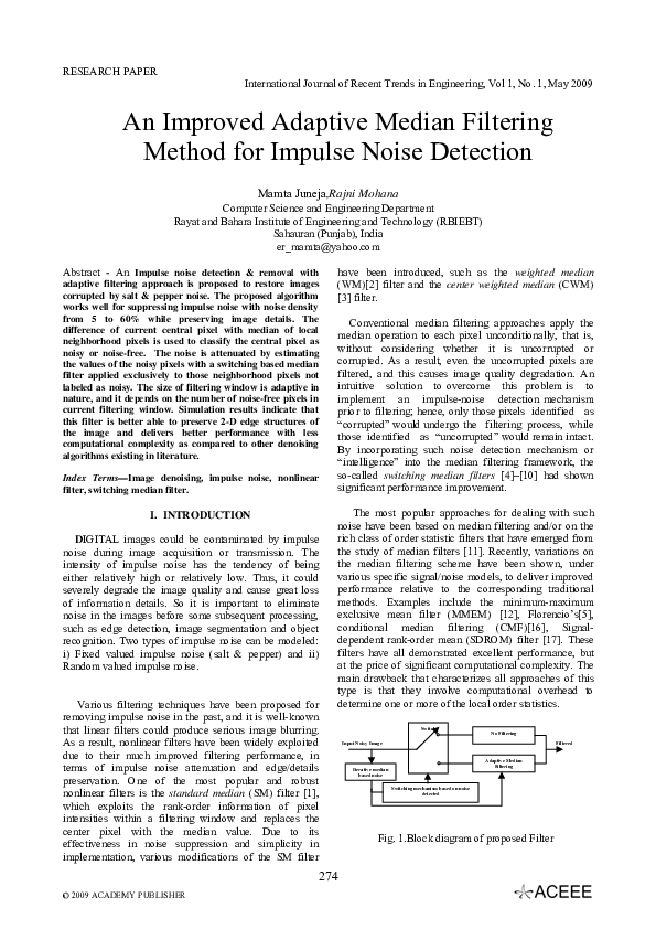 Pdf Design And Development Of An Improved Adaptive Median Filtering