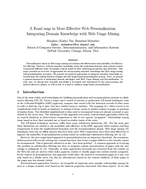 (PDF) A road map to more effective web personalization: Integrating domain knowledge with web ...