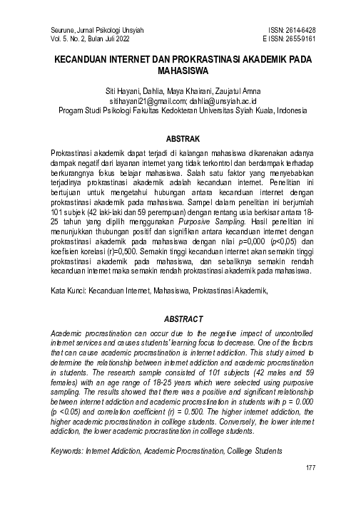 (PDF) Kecanduan Internet Dan Prokrastinasi Akademik Pada Mahasiswa