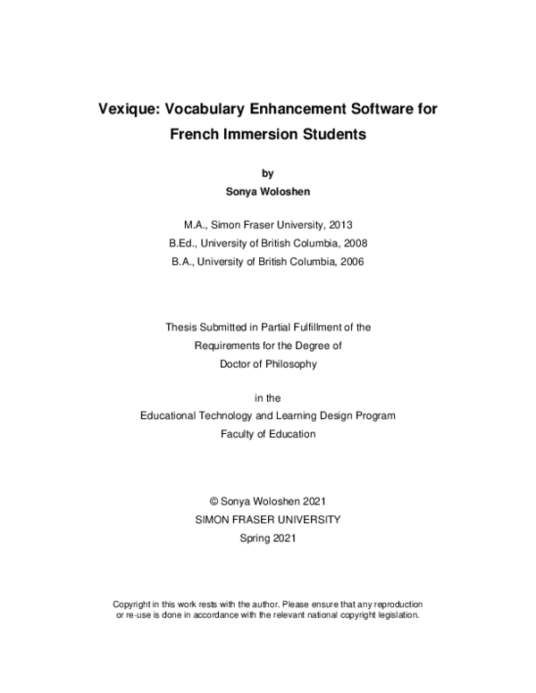 (PDF) Vexique: Vocabulary enhancement software for French immersion ...