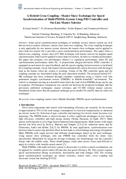 (PDF) A Hybrid Cross Coupling - Master Slave Technique for Speed Synchronization of Multi PMSMs ...