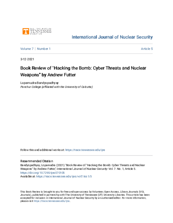 (PDF) Book Review of "Hacking the Bomb: Cyber Threats and Nuclear Weapons" by Andrew Futter
