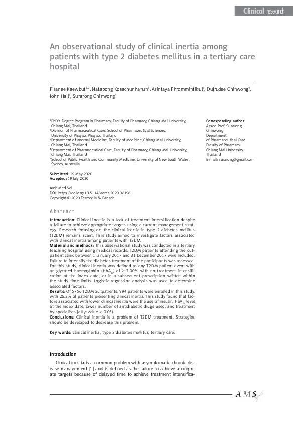 (PDF) An observational study of clinical inertia among patients with ...