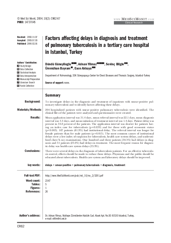 (PDF) Factors affecting delays in diagnosis and treatment of pulmonary ...