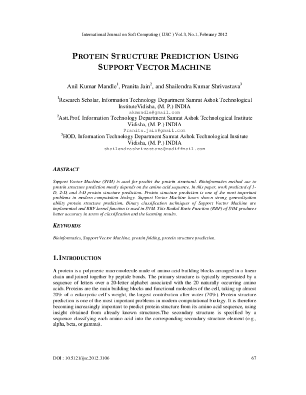 (PDF) Protein Structure Prediction Using Support Vector Machine | anil ...