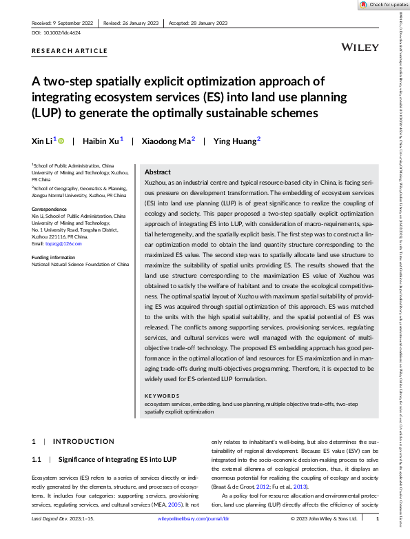 Pdf A Two Step Spatially Explicit Optimization Approach Of Integrating Ecosystem Services Es