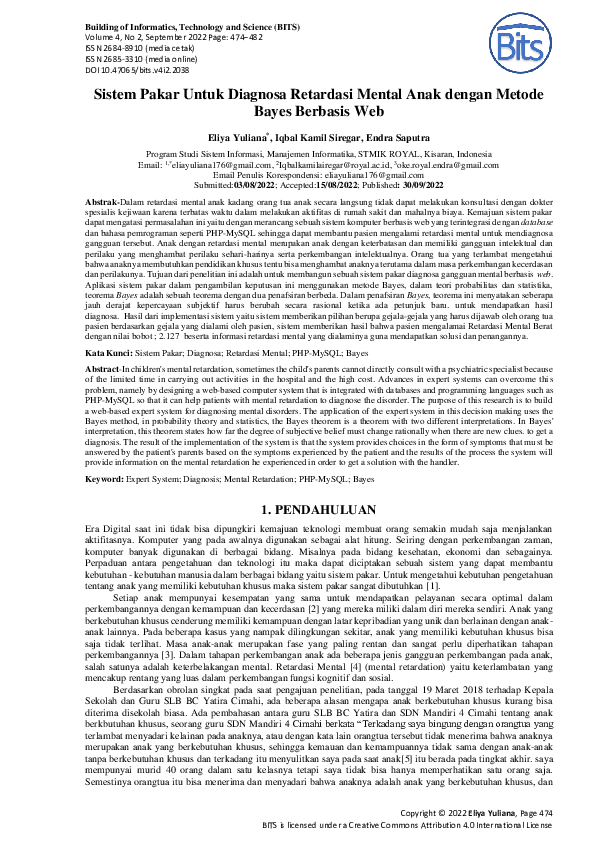 (PDF) Sistem Pakar Untuk Diagnosa Retardasi Mental Anak dengan Metode ...