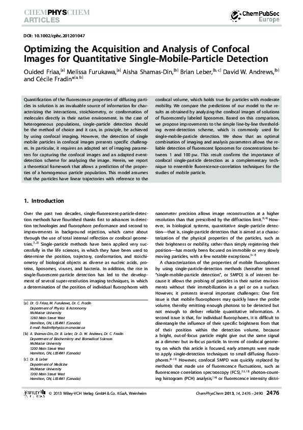 (PDF) Optimizing the Acquisition and Analysis of Confocal Images for ...