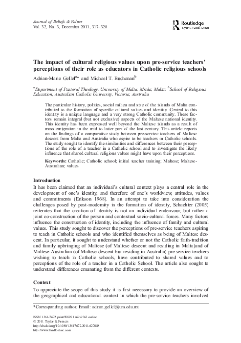 (PDF) The impact of cultural religious values upon pre-service teachers ...