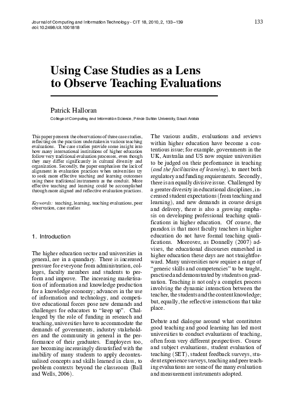 (PDF) Using Case Studies as a Lens to Observe Teaching Evaluations