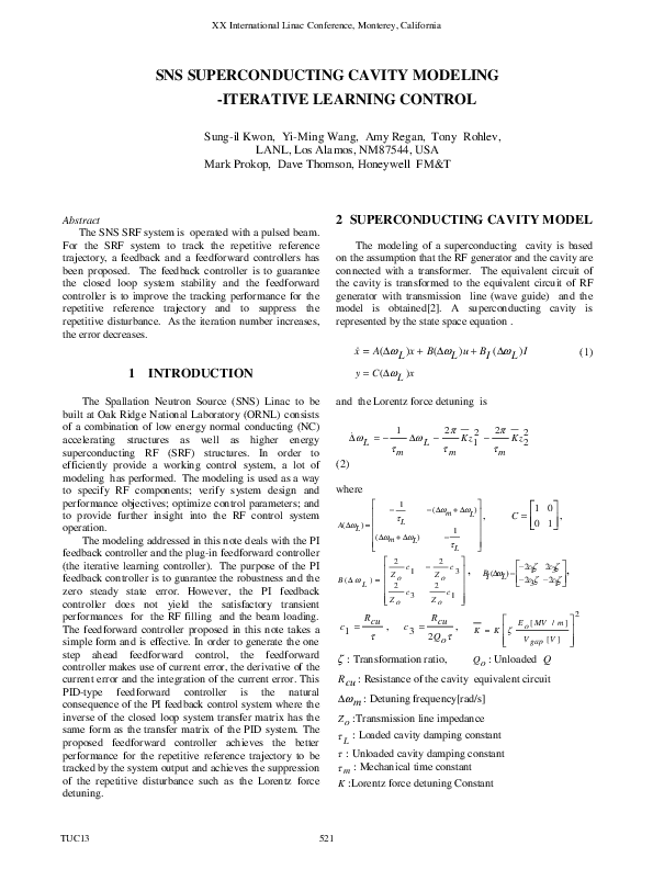 Pdf Sns Superconducting Rf Cavity Modeling Iterative Learning Control