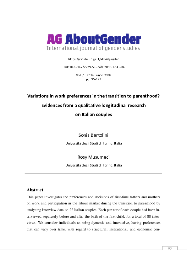 (PDF) Variations in work preferences in the transition to parenthood? Evidences from a ...