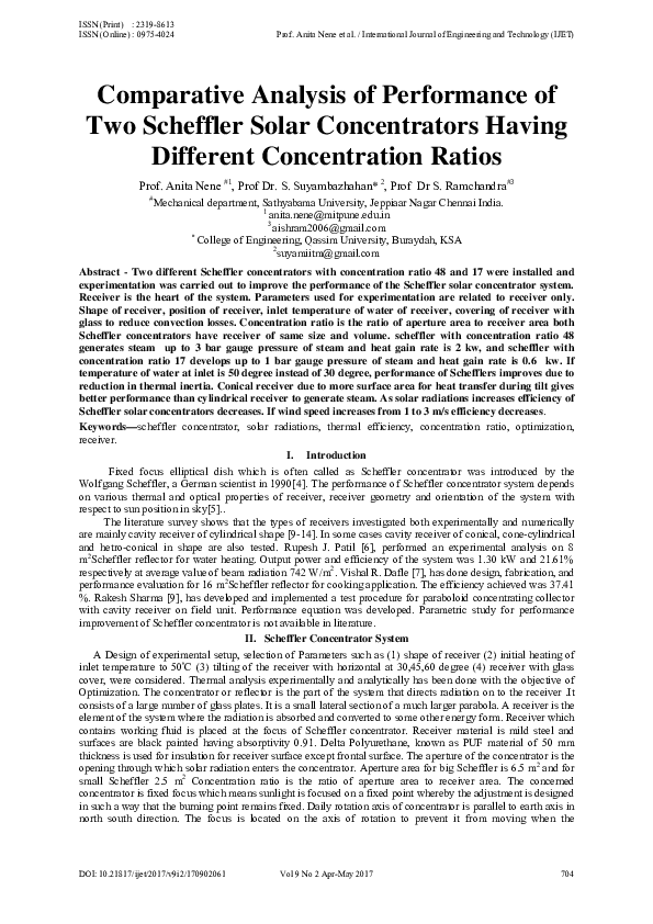 (PDF) Comparative Analysis of Performance of Two Scheffler Solar Concentrators Having Different ...