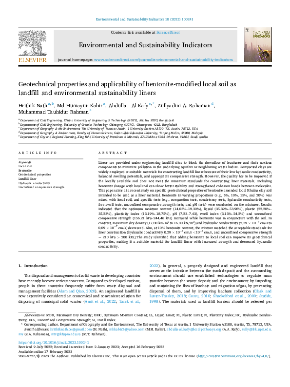 (PDF) Geotechnical properties and applicability of bentonite-modified local soil as landfill and ...