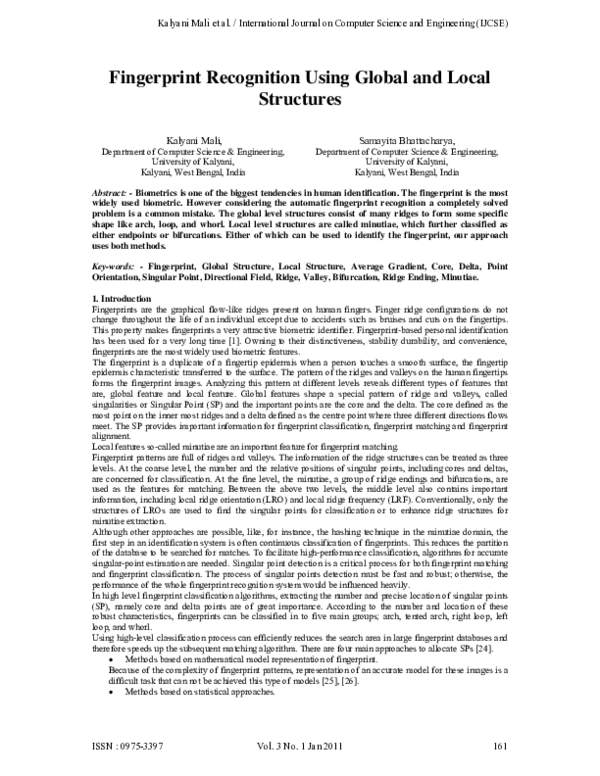 (PDF) Fingerprint Recognition Using Global and Local Structures