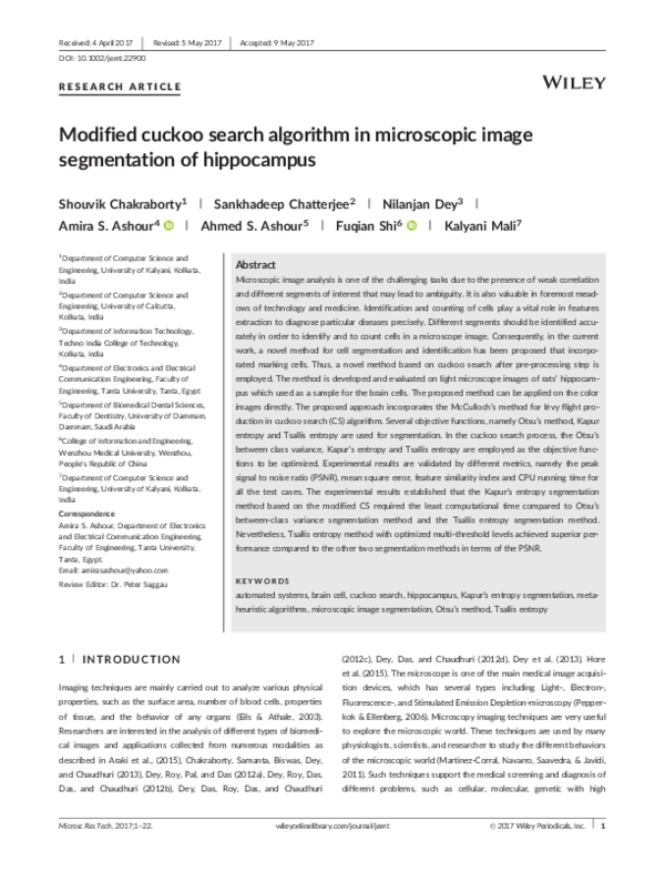 (PDF) Modified cuckoo search algorithm in microscopic image segmentation of hippocampus ...