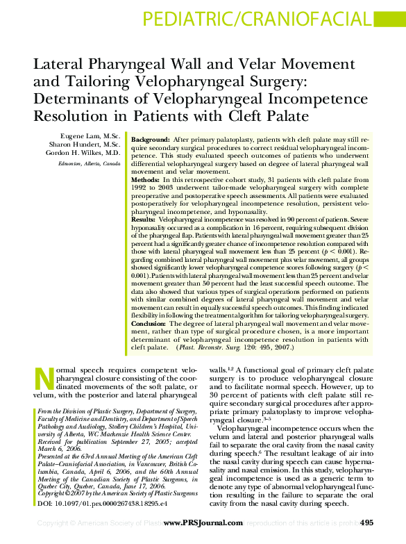 (PDF) Lateral Pharyngeal Wall and Velar Movement and Tailoring ...