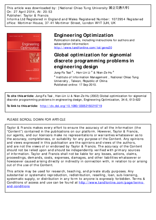 Pdf Global Optimization For Signomial Discrete Programming Problems In Engineering Design
