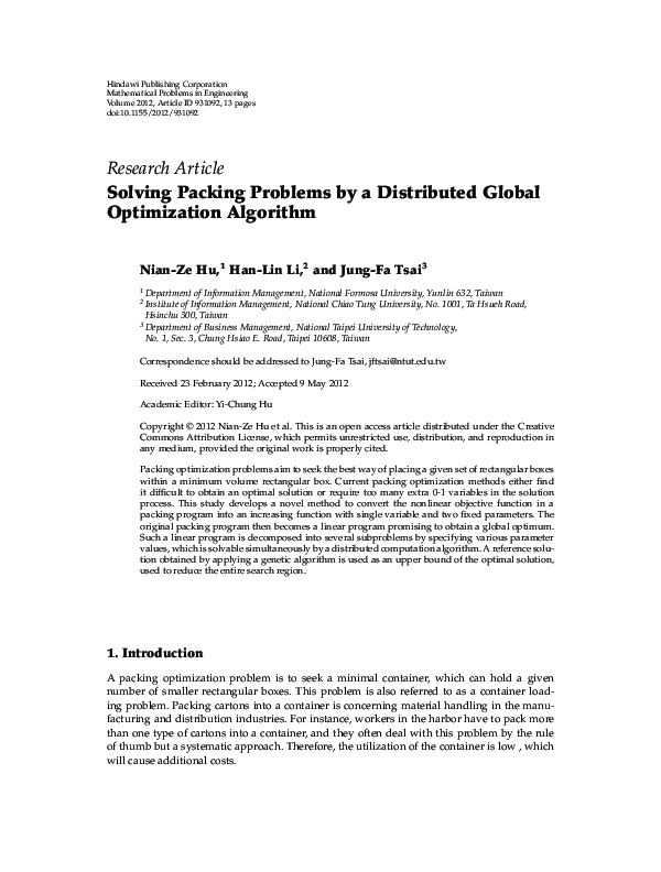 Pdf Solving Packing Problems By A Distributed Global Optimization Algorithm Nian Ze Hu