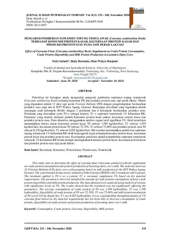 (PDF) PENGARUH PEMBERIAN SUPLEMEN TEPUNG TEMULAWAK (Curcuma ...