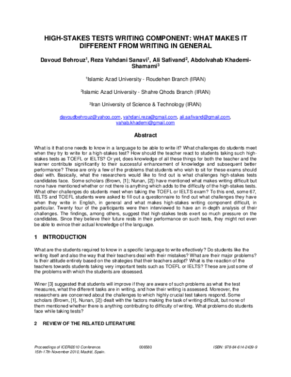 (PDF) High-stakes Tests Writing Component: what makes it different from ...