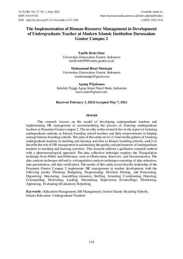 (PDF) Implementation of Human Resource Management in Undergraduate ...