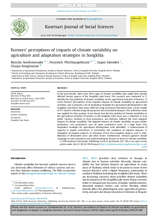 (PDF) Farmers' perceptions of impacts of climate variability on agriculture and adaptation ...