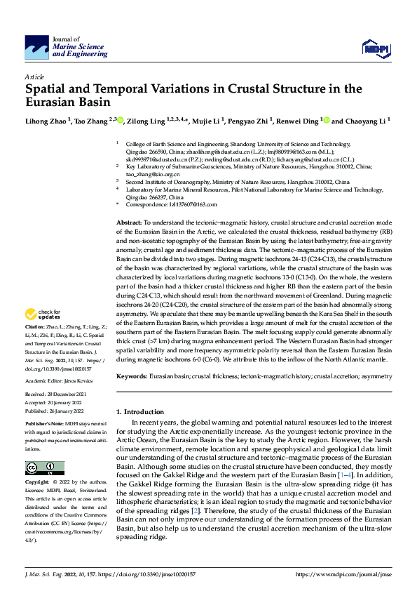 Pdf Spatial And Temporal Variations In Crustal Structure In The Eurasian Basin Zilong Ling