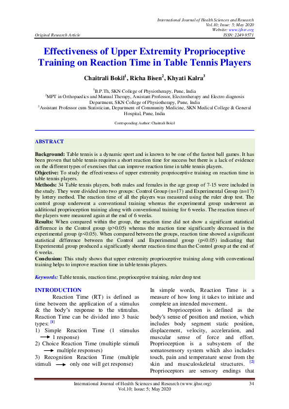 (PDF) Effectiveness of Upper Extremity Proprioceptive Training on ...
