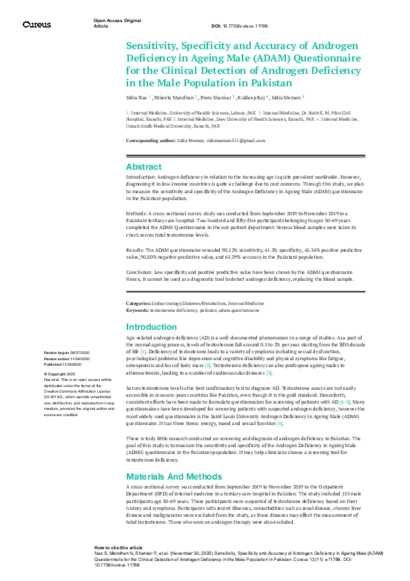 (PDF) Sensitivity, Specificity and Accuracy of Androgen Deficiency in ...