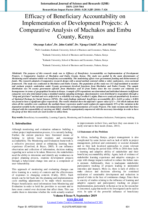 (PDF) Efficacy of Beneficiary Accountability on Implementation of Development Projects: A ...