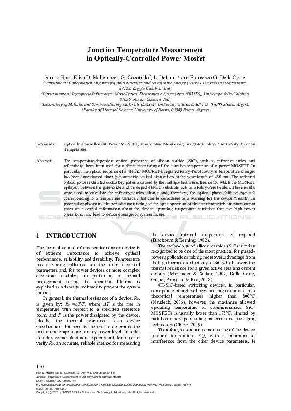(PDF) Junction Temperature Measurement in Optically-Controlled Power Mosfet (PDF) Junction Temperature Measurement in Optically-Controlled Power Mosfet