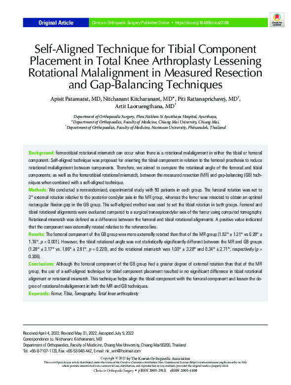(PDF) Self-Aligned Technique for Tibial Component Placement in Total Knee Arthroplasty Lessening ...