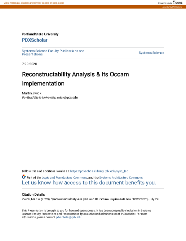(PDF) Reconstructability Analysis with Occam Implementation