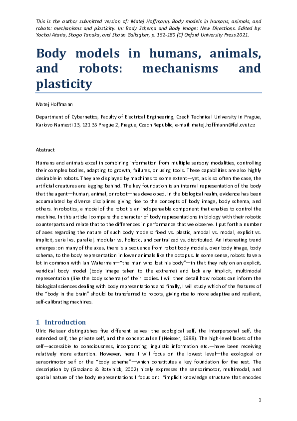 (PDF) Body models in humans, animals, and robots