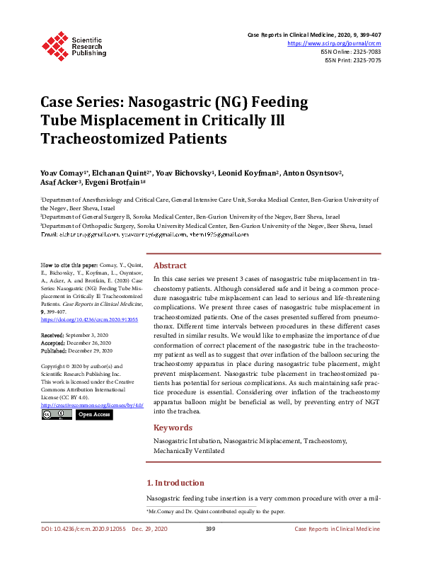 (PDF) Case Series: Nasogastric (NG) Feeding Tube Misplacement in ...