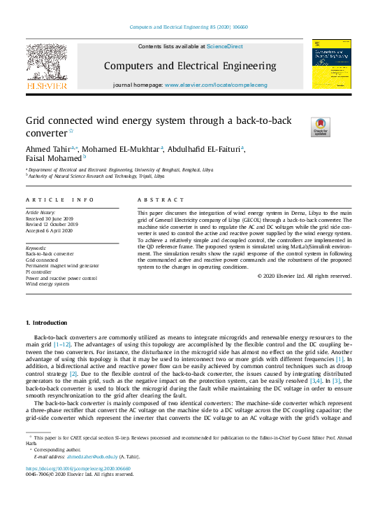 (PDF) Grid connected wind energy system through a back-to-back converter
