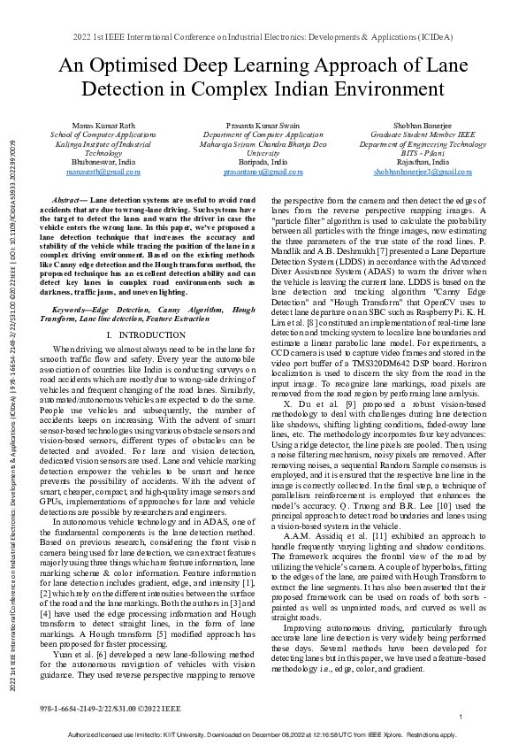 Pdf An Optimised Deep Learning Approach Of Lane Detection In Complex