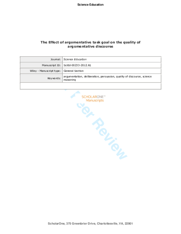 Pdf The Effect Of Argumentative Task Goal On The Quality Of Argumentative Discourse