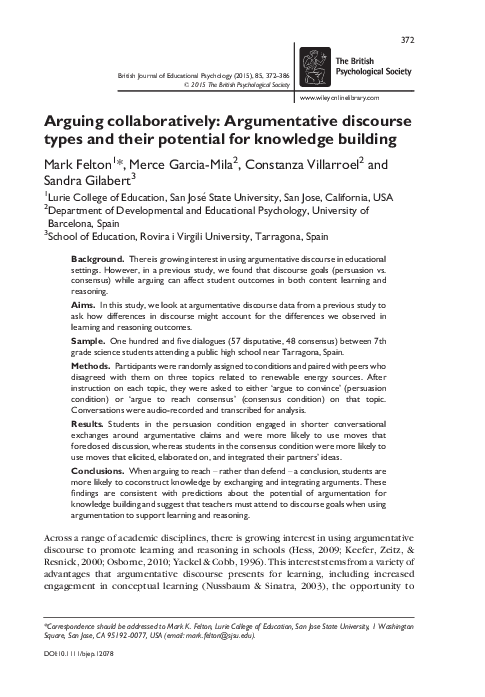 (PDF) Arguing collaboratively: Argumentative discourse types and their potential for knowledge ...