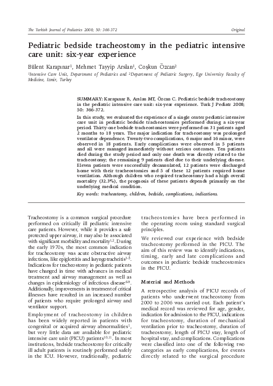 (PDF) Pediatric bedside tracheostomy in the pediatric intensive care ...