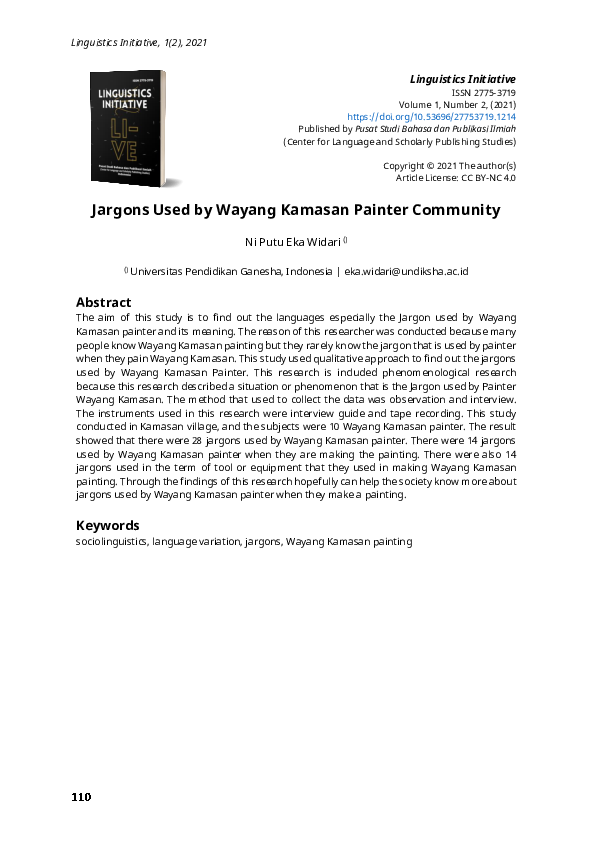 (PDF) Jargons Used by Wayang Kamasan Painter Community | eka widari - Academia.edu