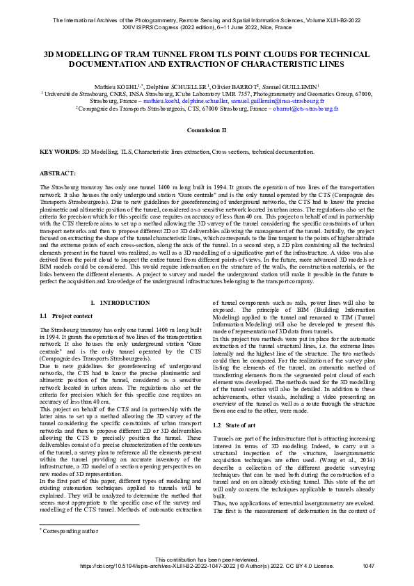 (PDF) 3D Modelling of Tram Tunnel from TLS Point Clouds for Technical Documentation and ...