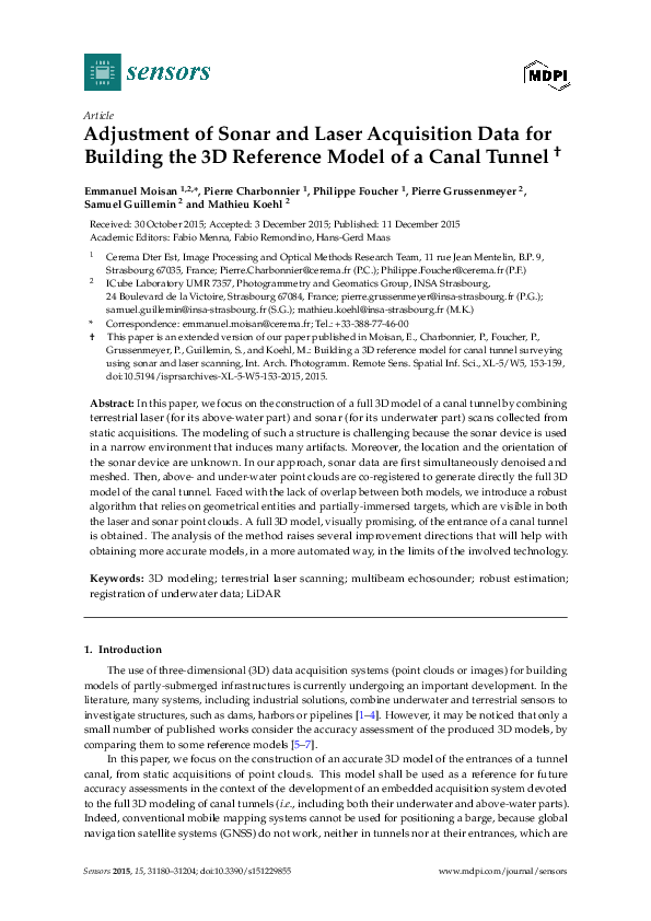 (PDF) Article Adjustment of Sonar and Laser Acquisition Data for Building the 3D Reference Model ...